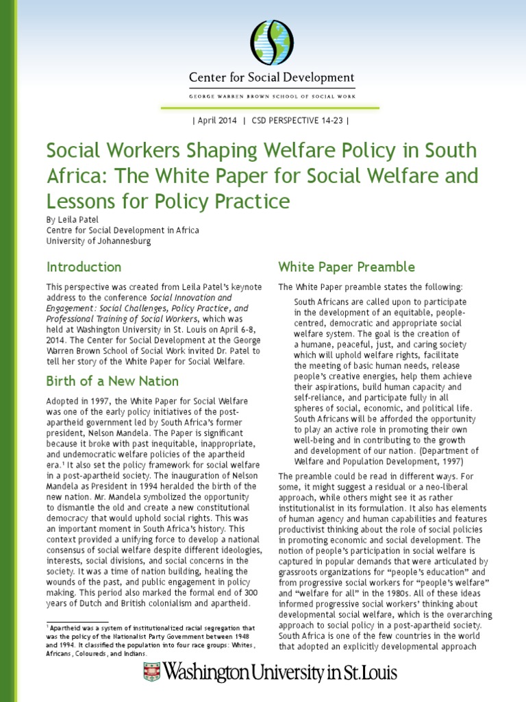 Social Workers and South Africa's Welfare Policy | PDF | Apartheid ...