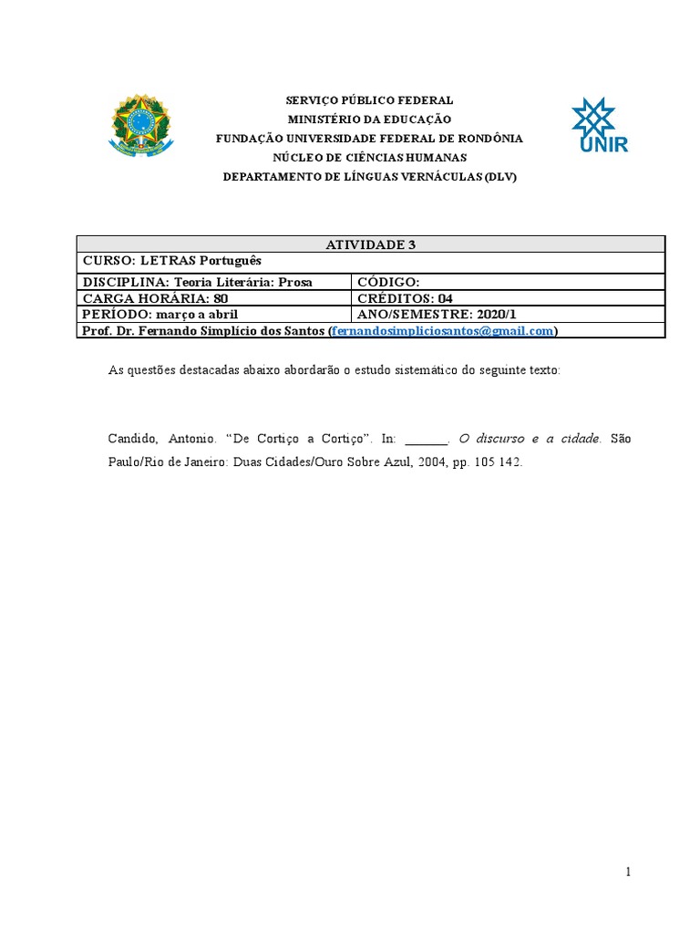 Questões Sobre o Texto de Cortiço A Cortiço | PDF