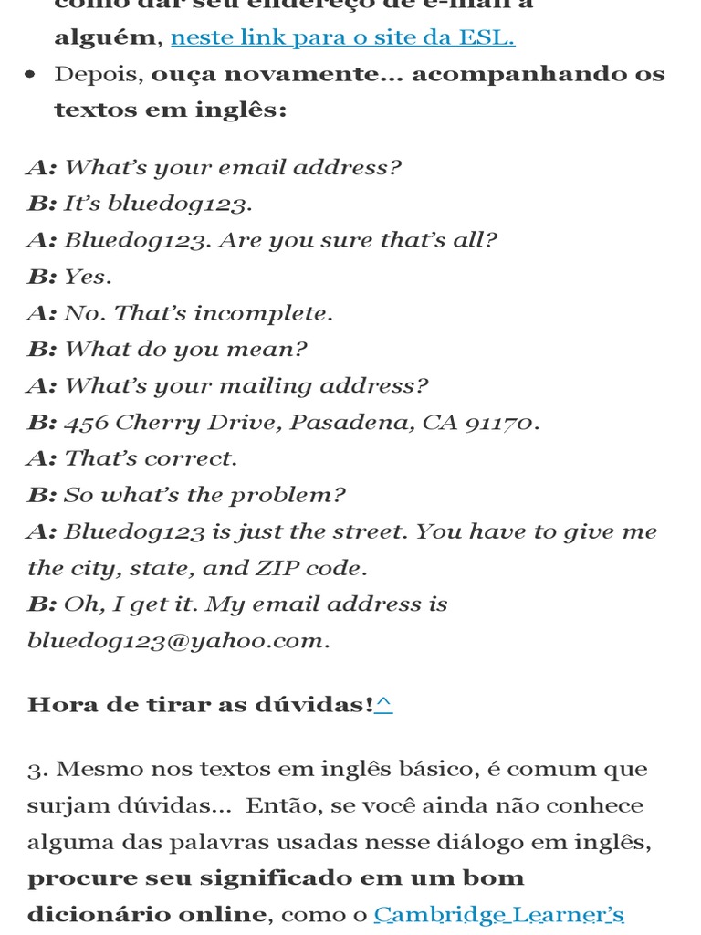? Textos em Inglês Diálogos para Iniciantes (Com Áudio e Tradução) | PDF