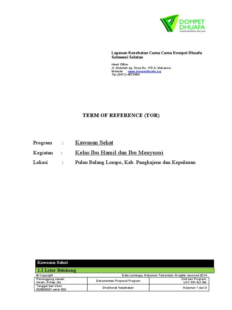 TERM OF REFERENCE Kelas Ibu Hamil Dan Ibu Menyusui | PDF