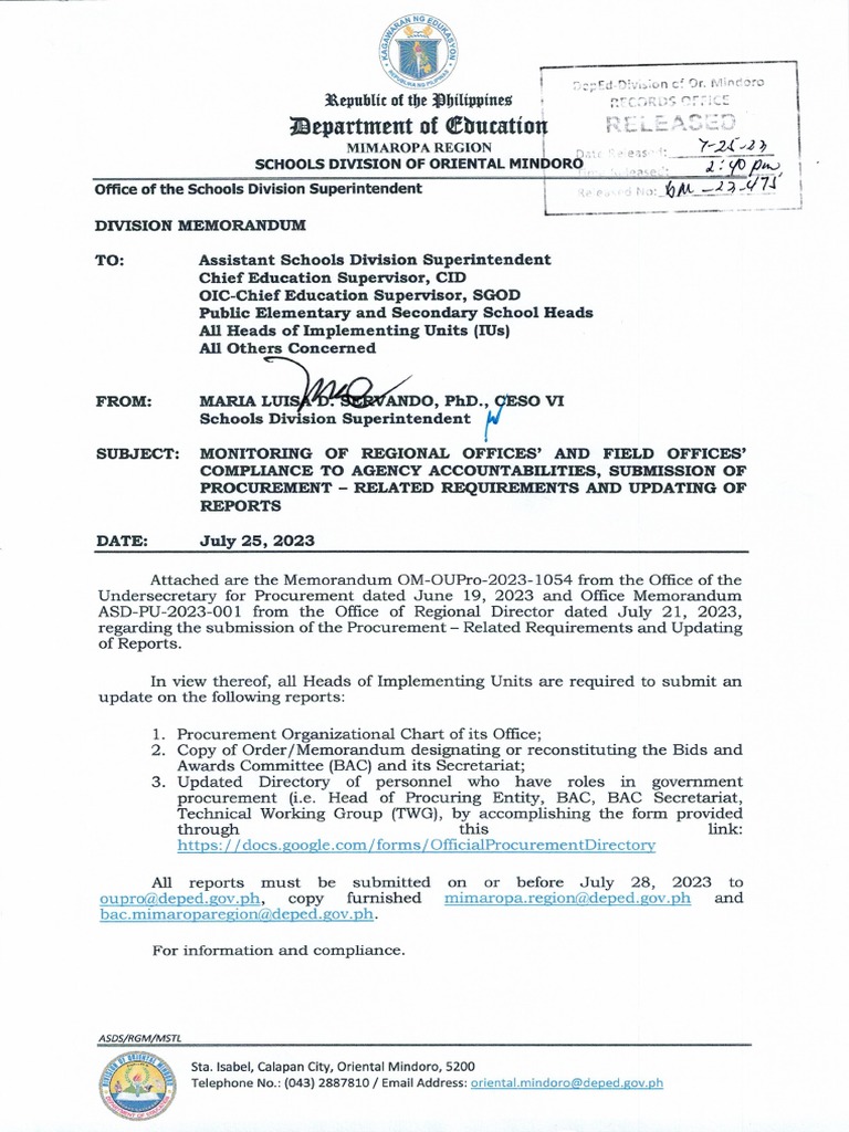Monitoring of Regional Offices' and Field Offices' Compliance To Agency ...
