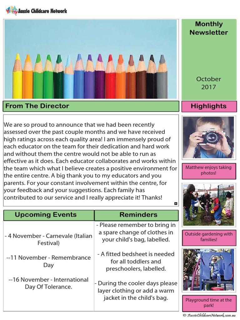 Childcare Monthly - Newsletter - SAMPLE | PDF | Preschool