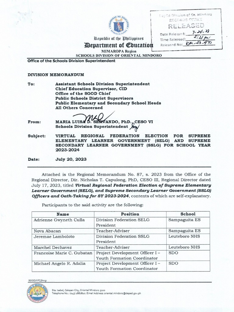 Virtual Regional Federation Election For Supreme Elementary Learner ...