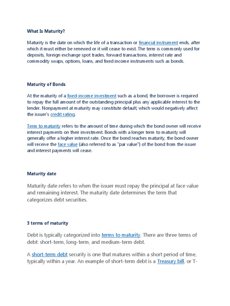 What Is Maturity Pdf Bonds Finance Debt