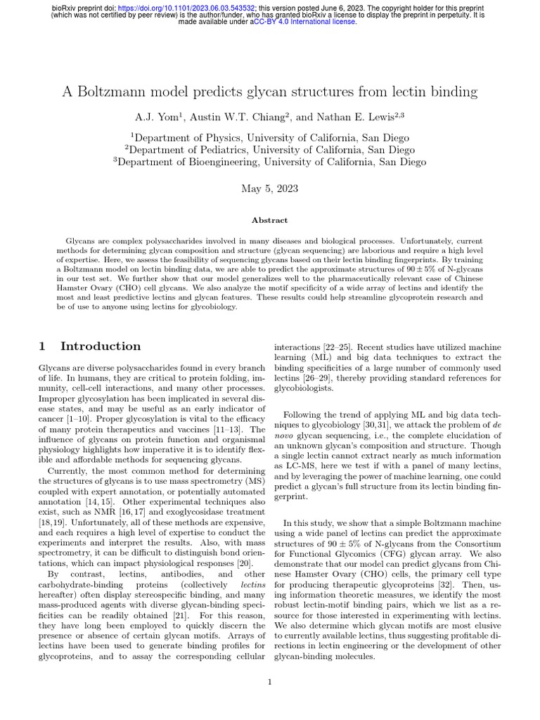 A Boltzmann Model Predicts Glycan Structures From Lectin Binding | PDF
