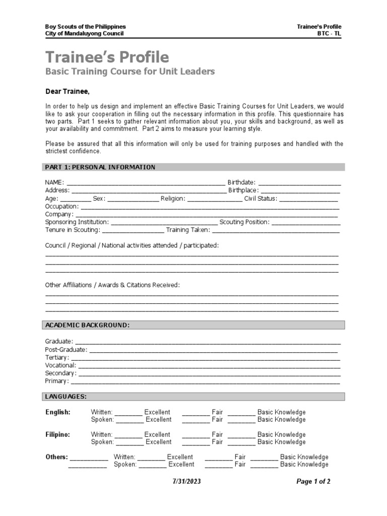 Trainee's Profile | PDF | Communication | Cognition