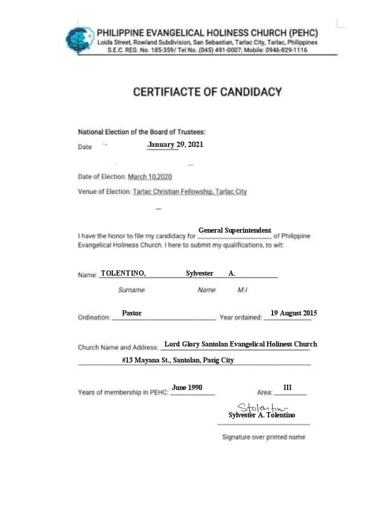 Certificate of Candidacy | PDF Certificate of Candidacy | PDF