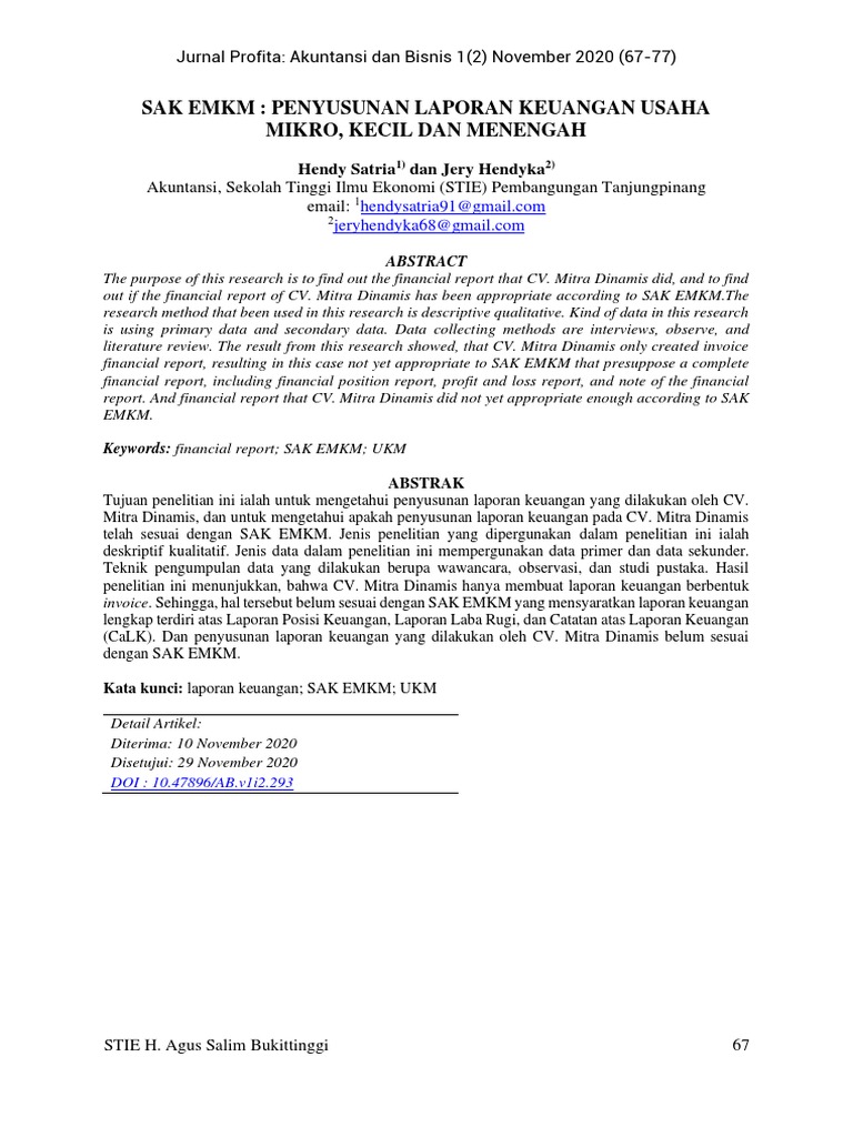 Sak Emkm Penyusunan Laporan Keuangan Usa | PDF