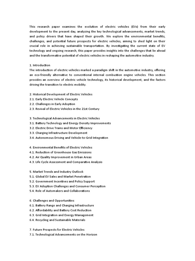 Electric Vehicle Research Paper | PDF | Electric Vehicle | Efficient ...