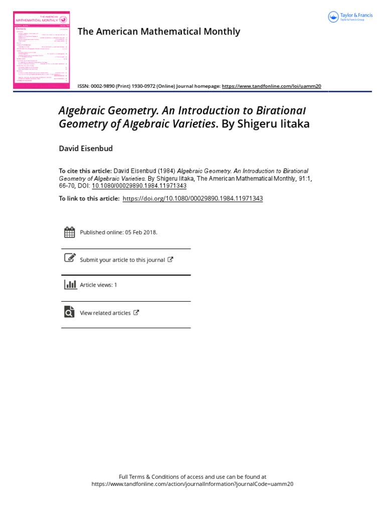 Algebraic Geometry. An Introduction To Birational Geometry of Algebraic ...