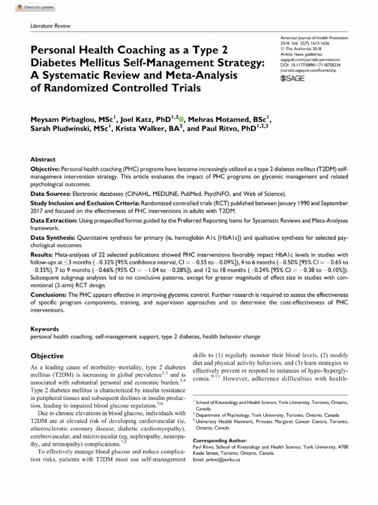 Personal Health Coaching As A Type 2diabetes Mellitus Self-Management ...