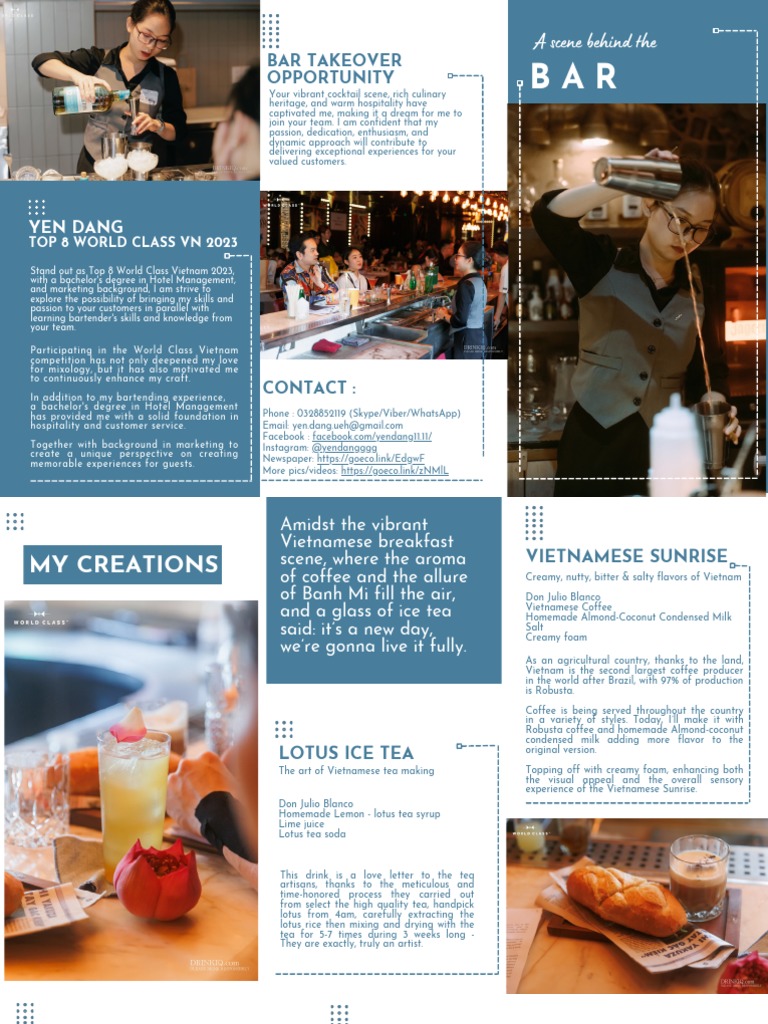Yen Dang Bartender Portfolio | PDF | Chocolate | Coffee