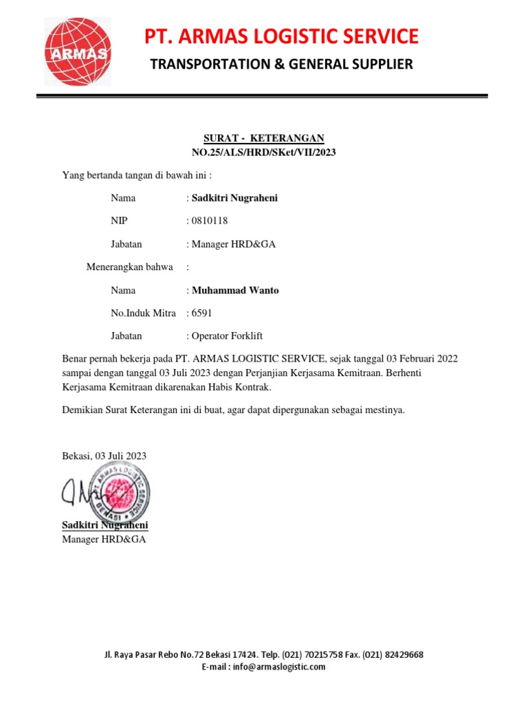 PT Armas Logistic Service B | PDF