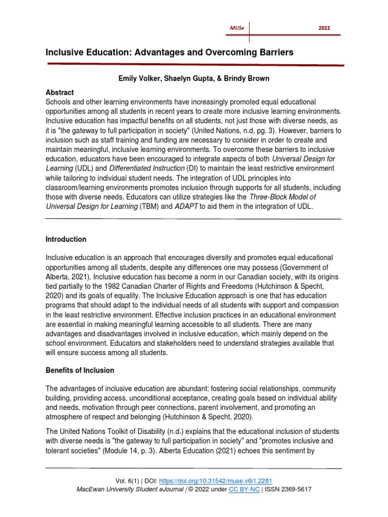Inclusive Education Advantages and Overcoming Barr | PDF | Inclusion ...