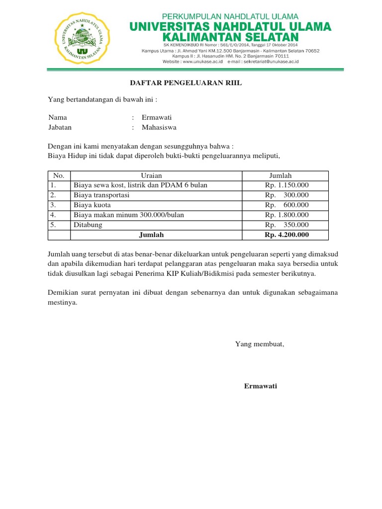 Surat Pengeluaran Riil Genap Erma | PDF