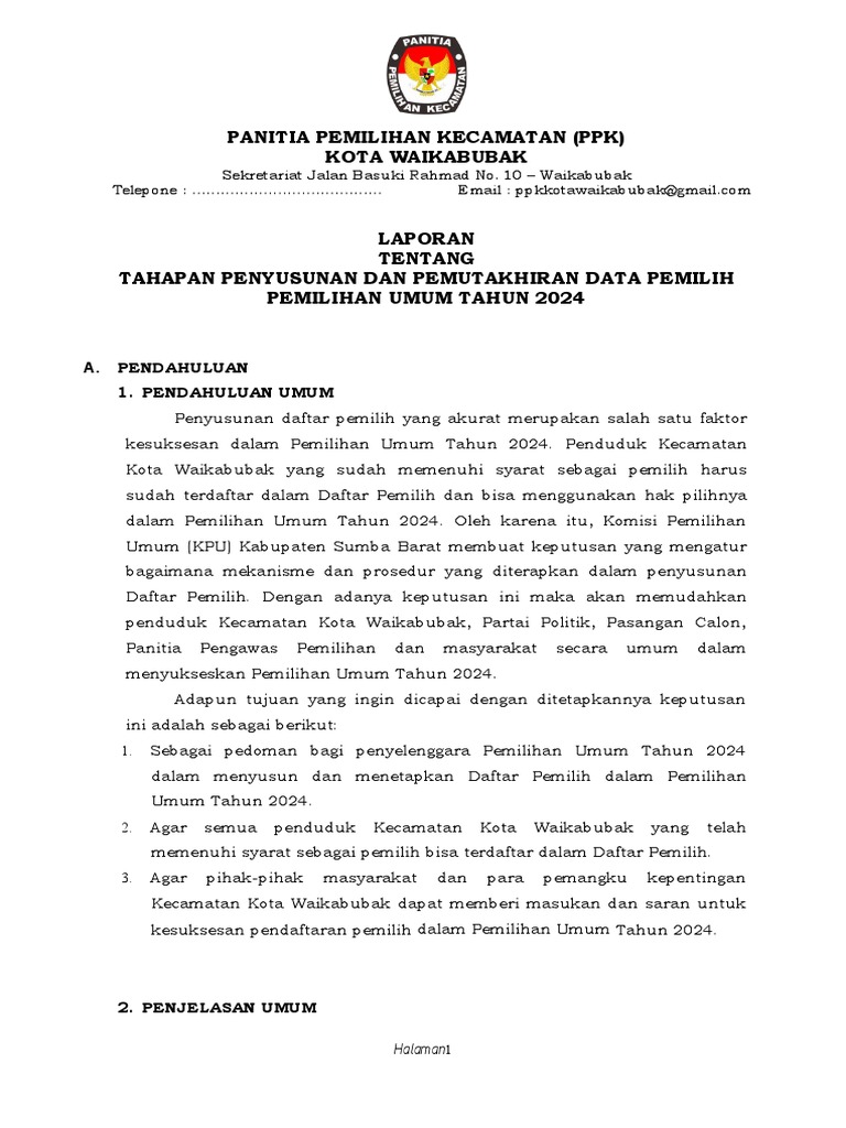 Laporan Pemuktahiran Data Pemilih 2024 PPK | PDF