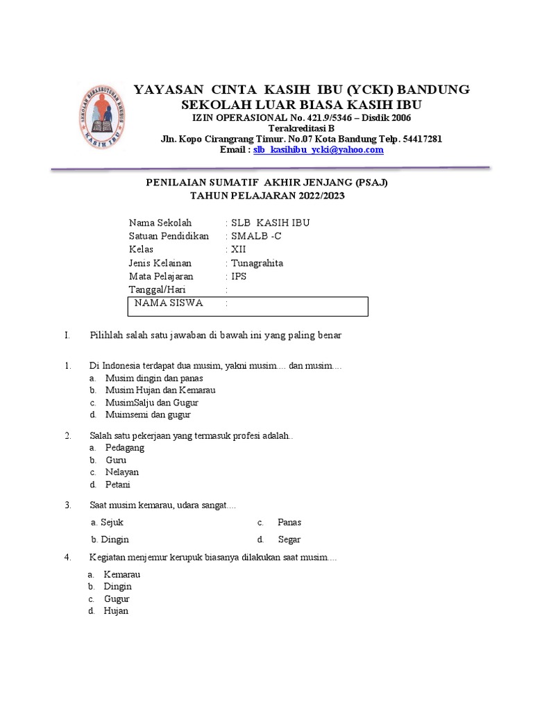Soal Ips Psaj Kelas 12 2023 | PDF