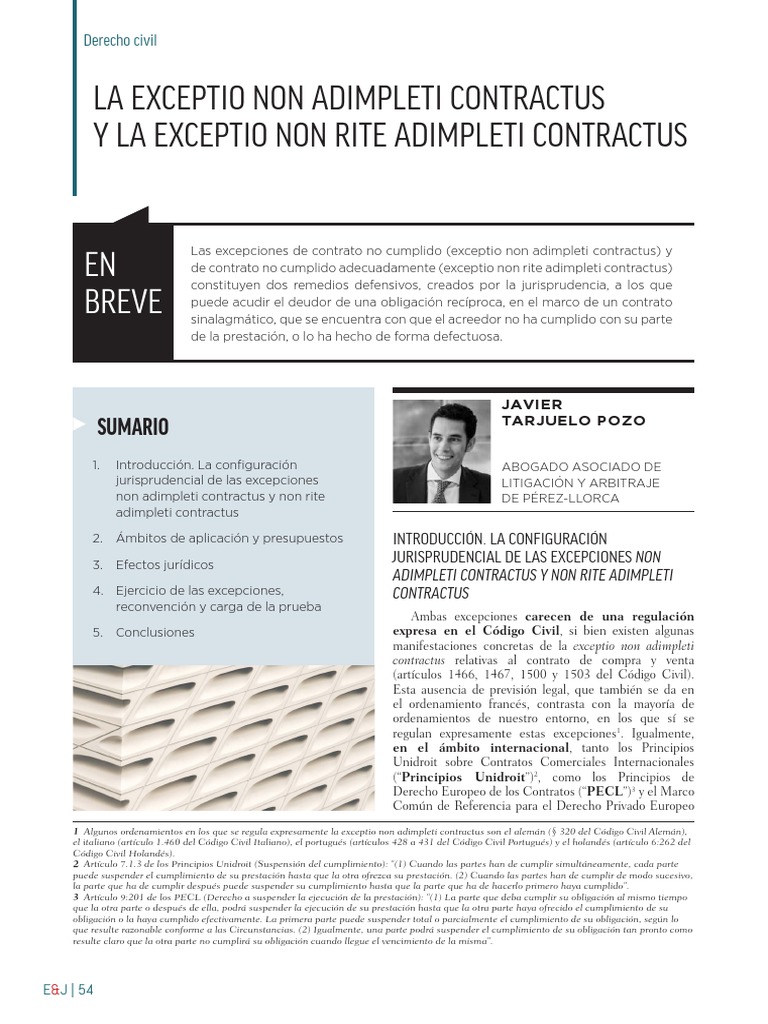 La Exceptio Non Adimpleti Contractus y La Exceptio Non Rite Adimpleti Contractus 1 | PDF | Caso ...