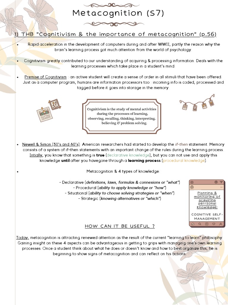 Metacognition (Notes de Cours) | PDF