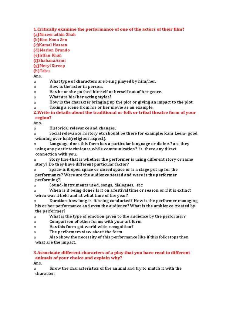 FTII Acting NOTES Qrs Forms. | PDF | Emotions | Plot (Narrative)