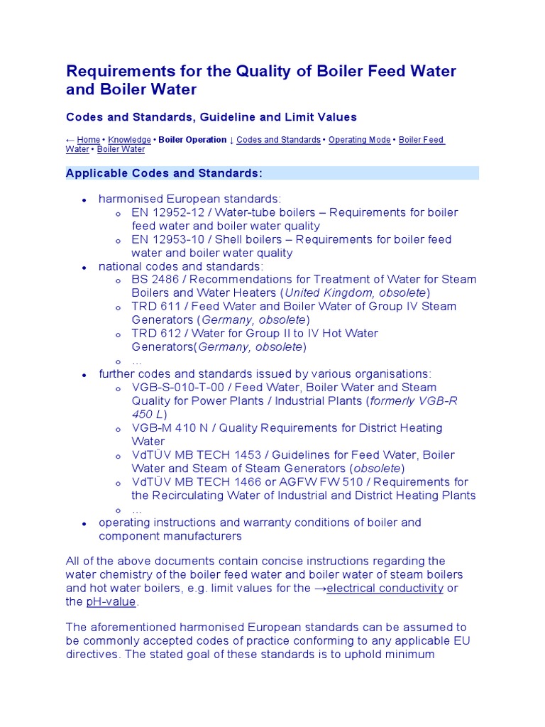 Requirements For The Quality of Boiler Feed Water and Boiler Water ...