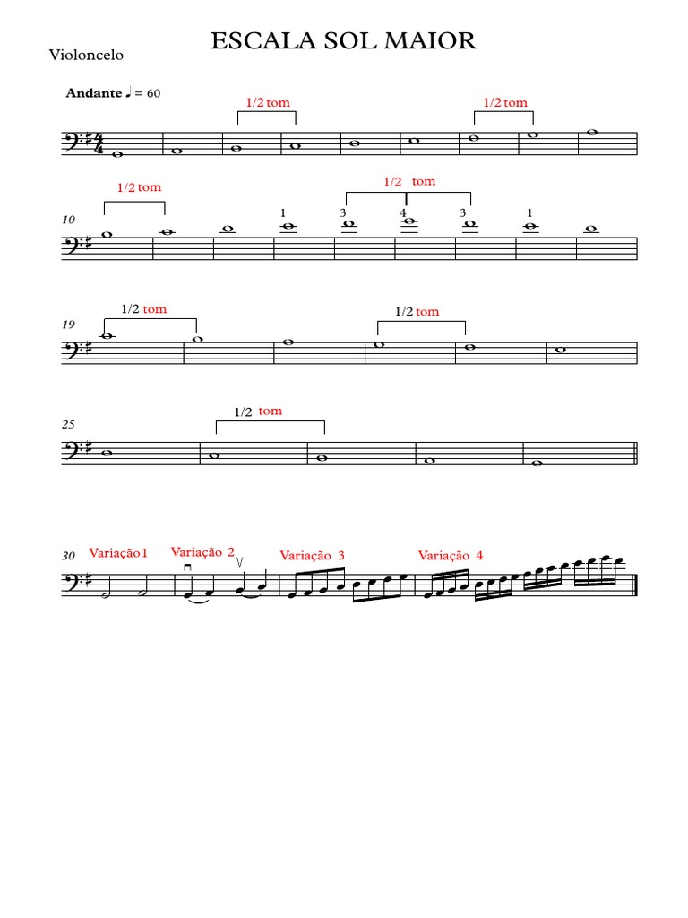 Escala Sol Maior Violoncelo | PDF