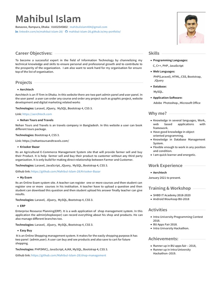 Mahibul Islaml (CV) | PDF | Bootstrap (Front End Framework) | J Query
