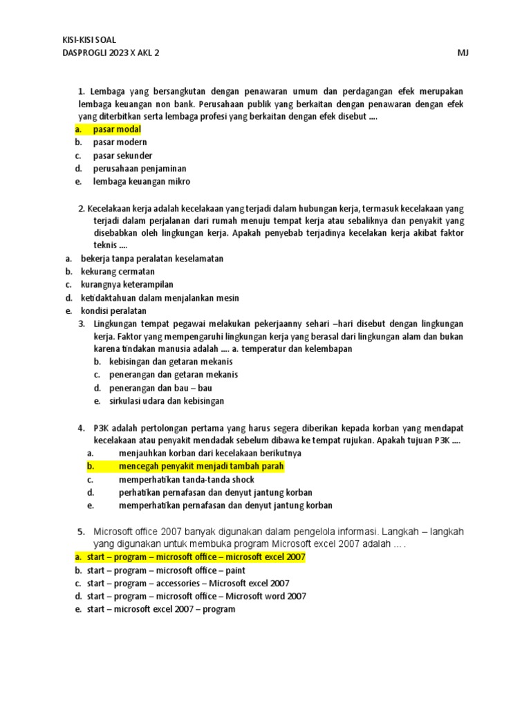 Kisi-Kisi Dasprogli Ukk X Akl 2-1 | PDF