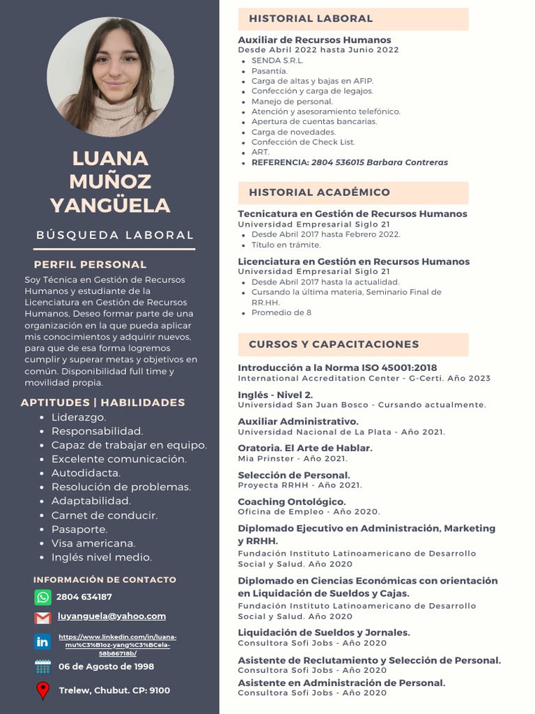 Luana Muñoz Yangüela - CV 2023 | PDF | Gestión de recursos humanos | Empleo