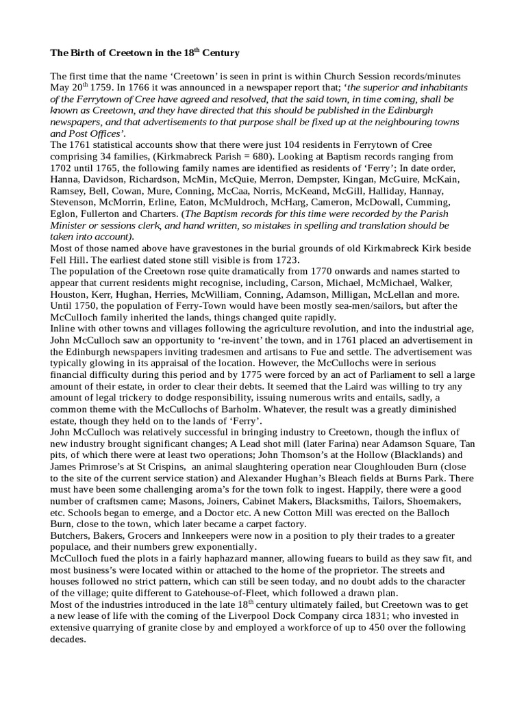 The Emergance of Creetown As An Industrial Base in The 18th Century ...