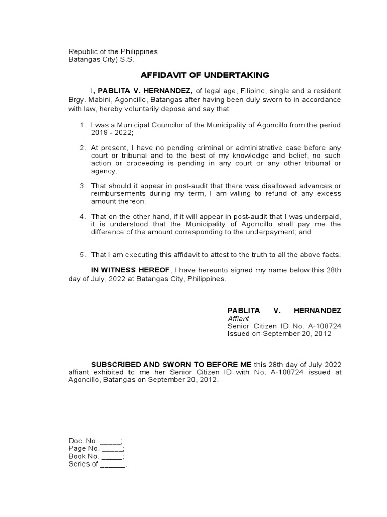 Affidavit of Undertaking - Terminal Leave | PDF
