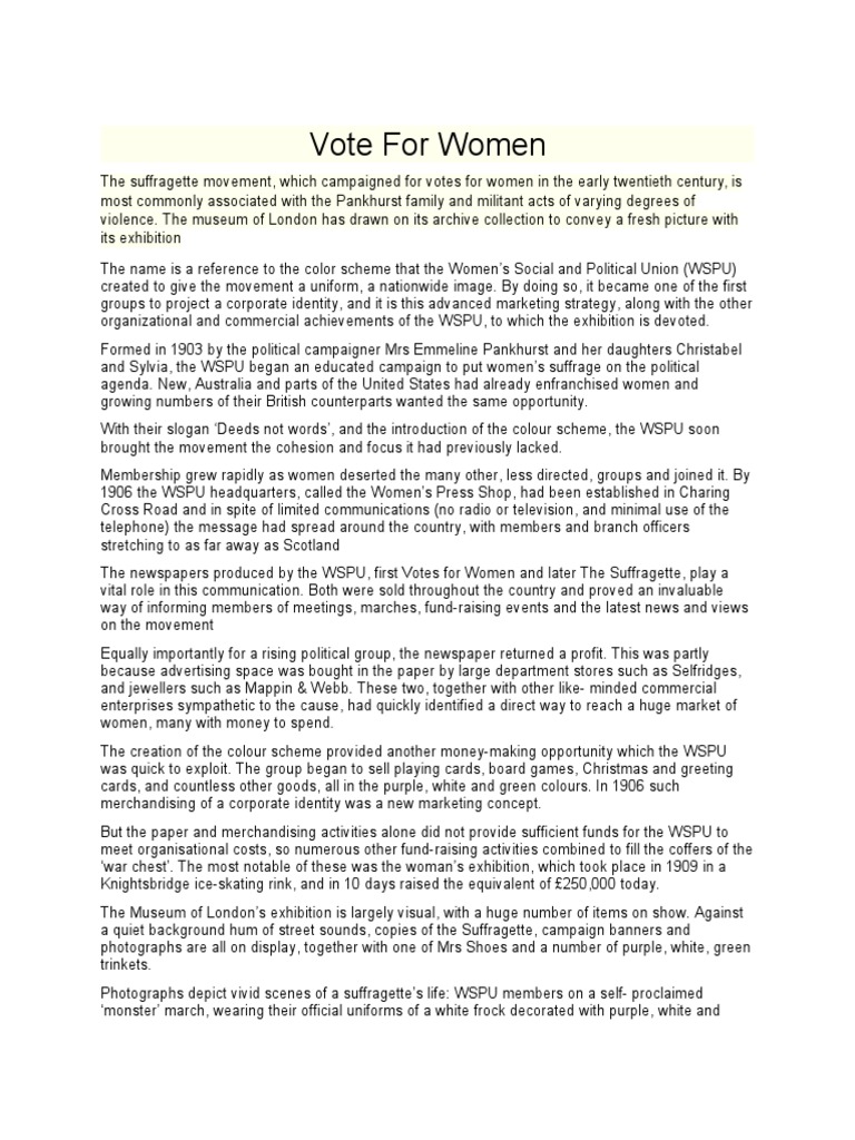 Vote For Women | PDF | Suffragette | Emmeline Pankhurst