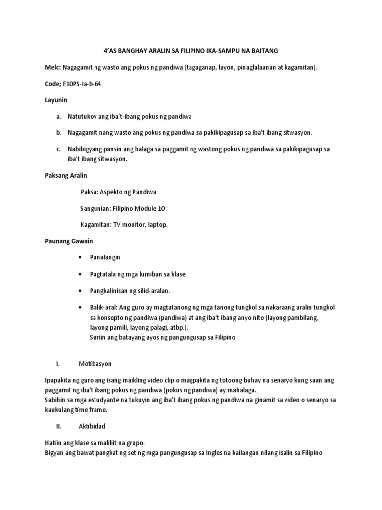 Jhs Filipino Pandi Was Emi 4 As | PDF