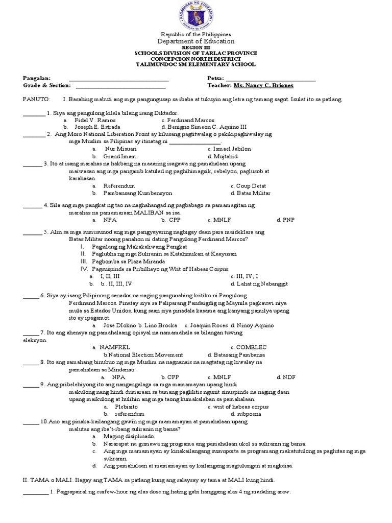 PT - Araling Panlipunan 6 - q4 v2 | PDF