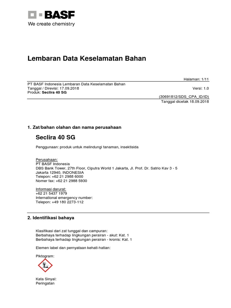MSDS Seclira 40 SG - ID - 2018 | PDF