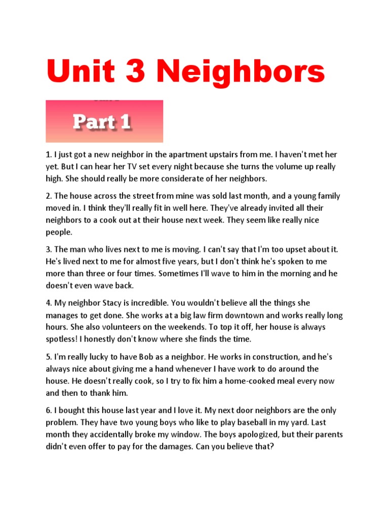 Unit 3 Neighbors | PDF