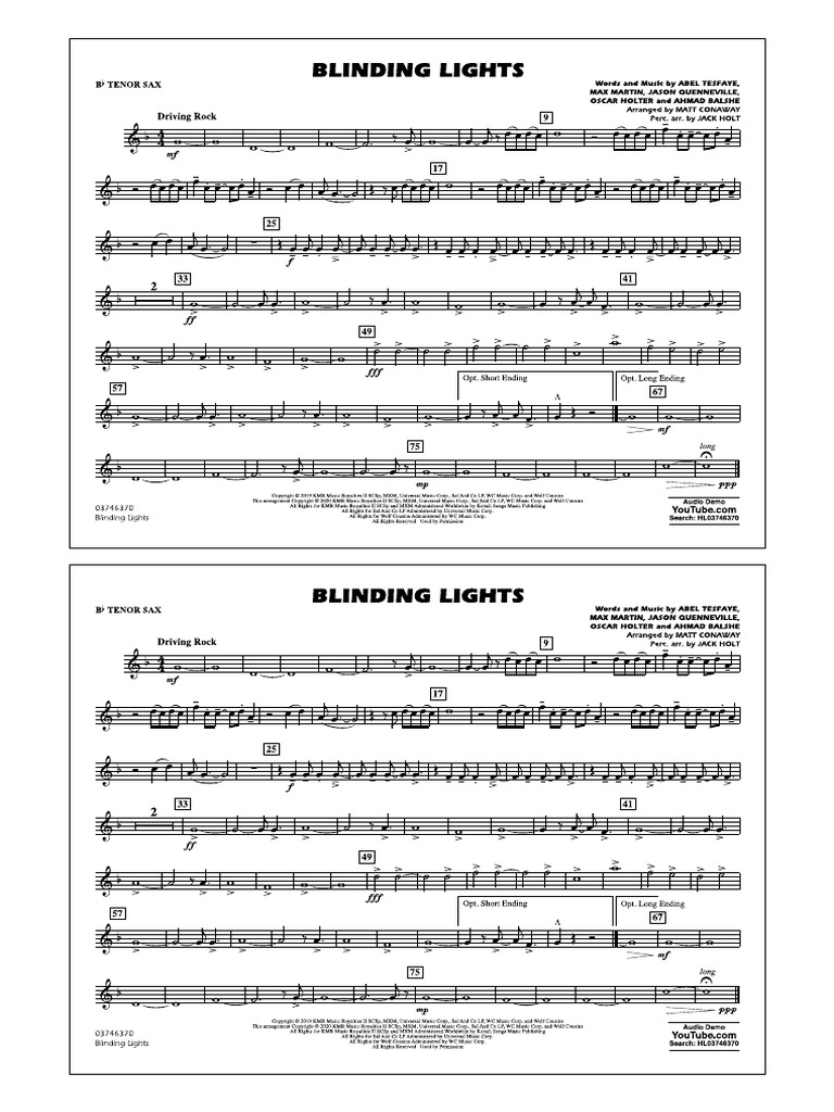 01 - BB Tenor Sax - Blinding Lights | PDF