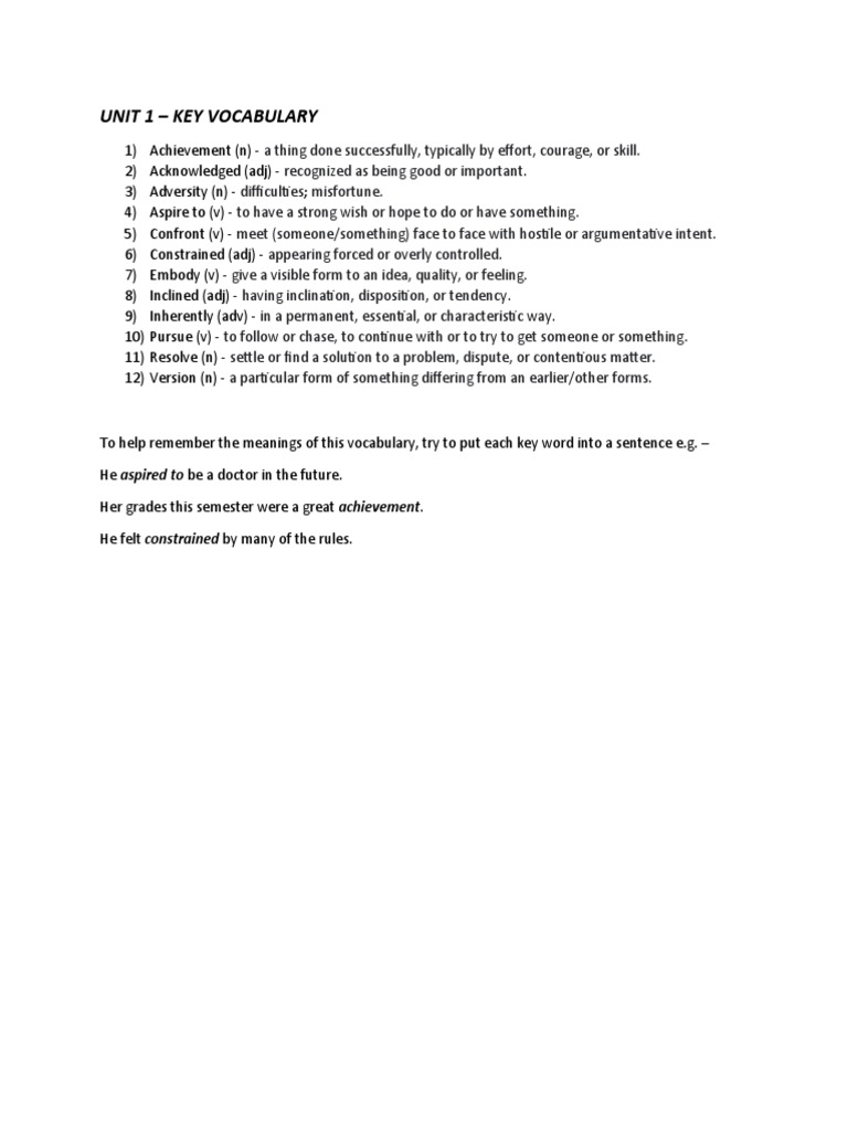 UNIT 1 - Vocab | PDF | Foreign Language Studies