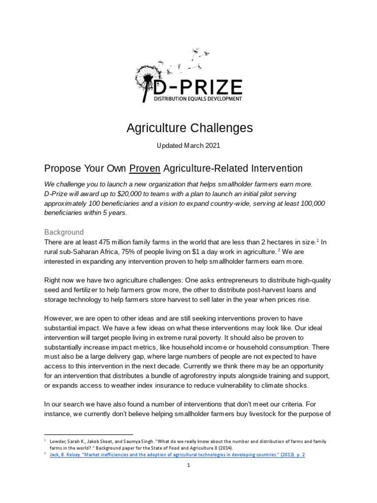 D-Prize Agriculture Challenge Overview | PDF | Smallholding | Agriculture