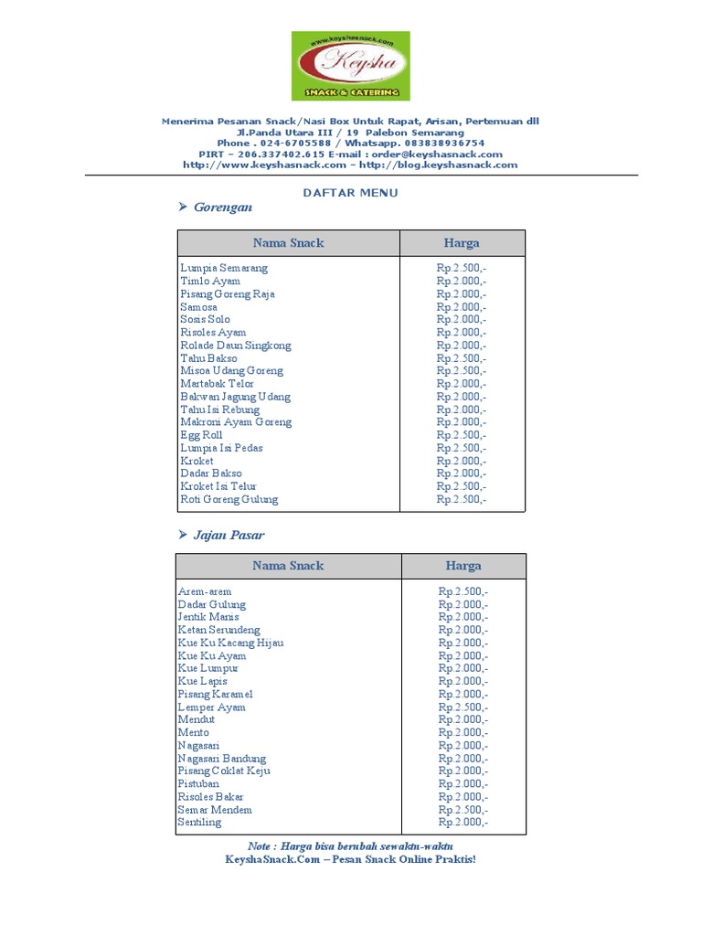 Daftar Menu Keysha Snack 4docx Viewdaftar Menu Gorengan Nama Snack ...