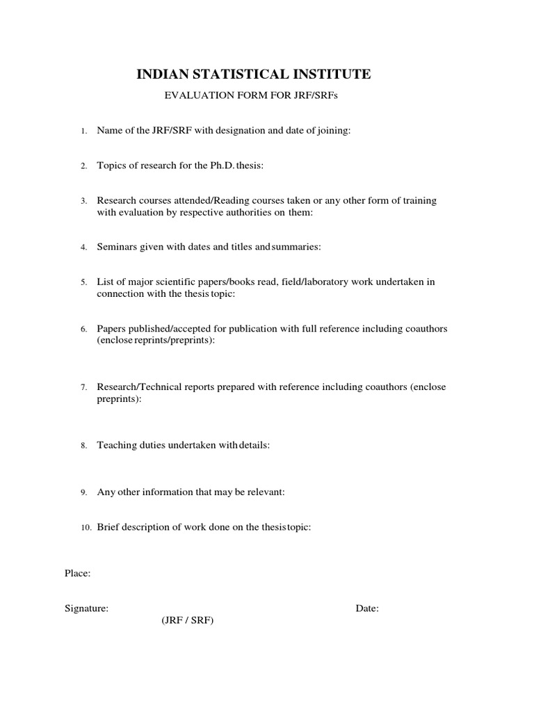 06 - Evaluation Form For JRF - SRF | PDF | Foreign Language Studies