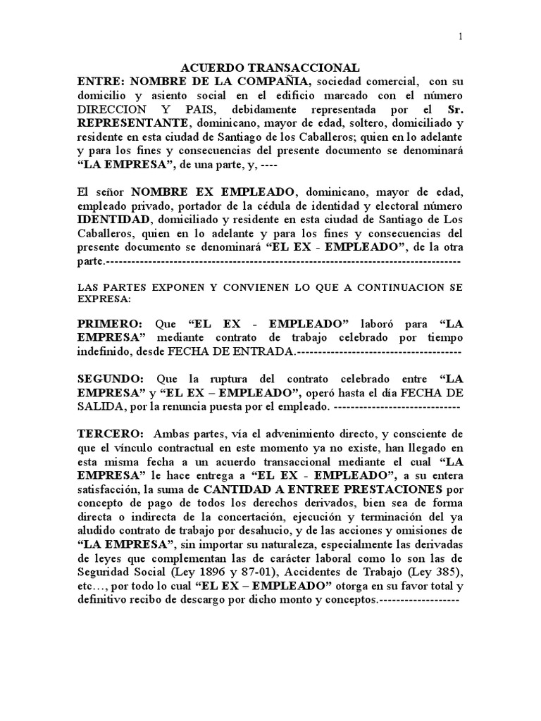 Modelo Acuerdo Transaccional | PDF