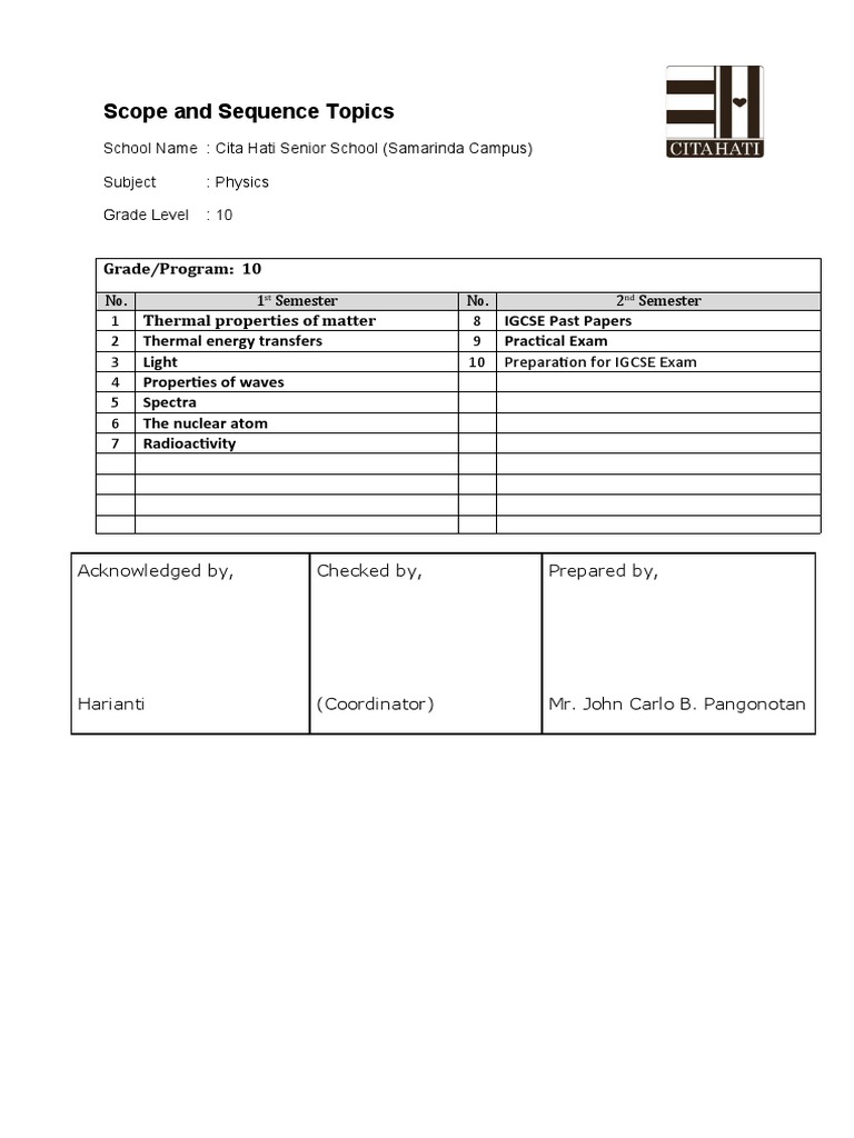 IGCSE Physics - 10 - Scope and Sequence - 2022-2023 | PDF