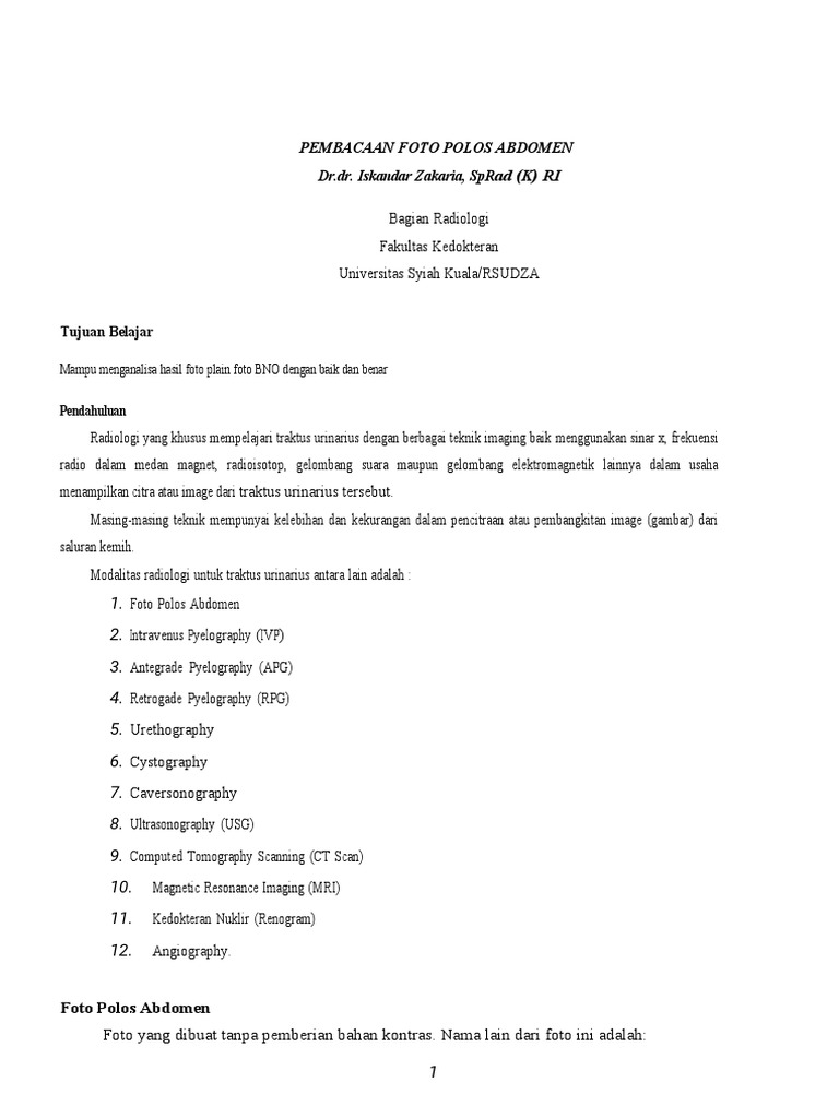Checklist Foto Polos Abdomen | PDF
