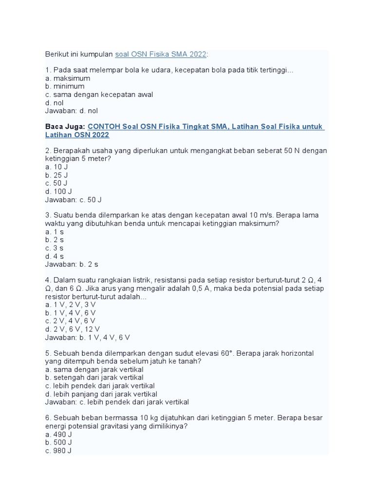 Soal OSN Fisika SMA 2022 | PDF