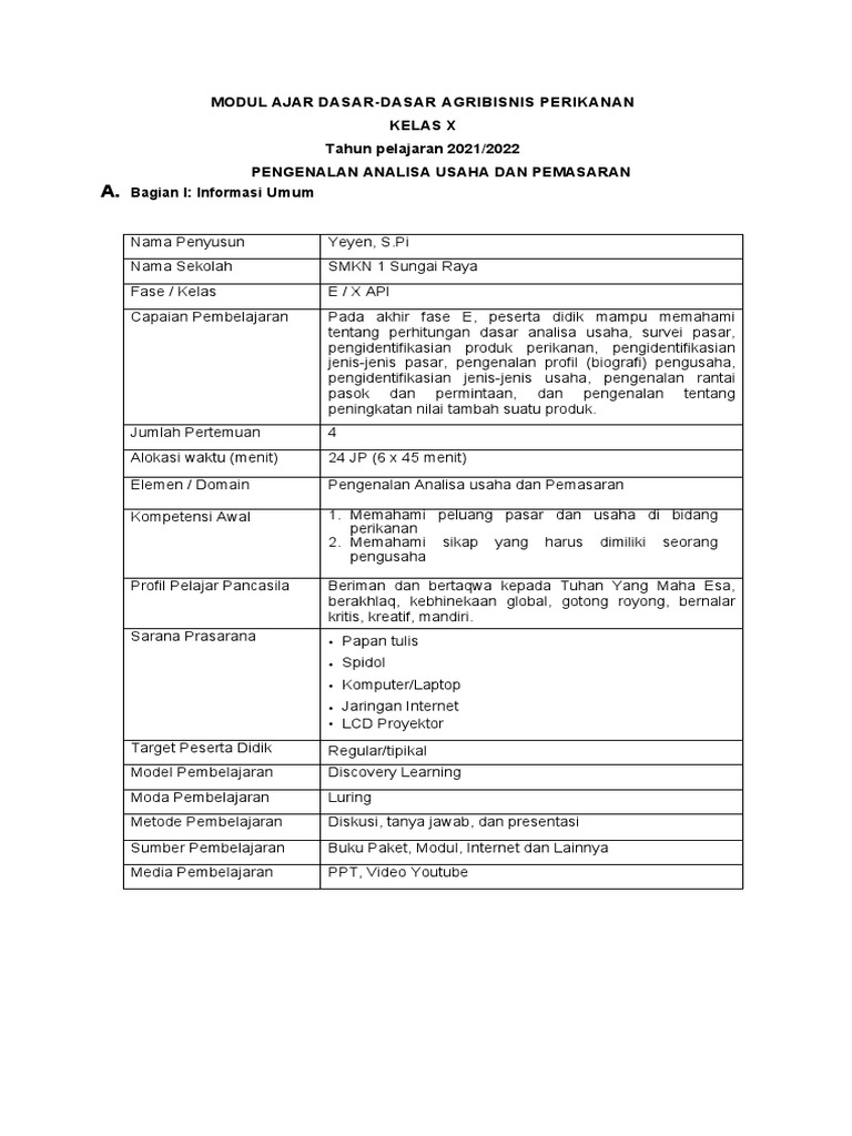 Modul Elemen 7 Dasar Dasar Agribisnis Perikanan | PDF