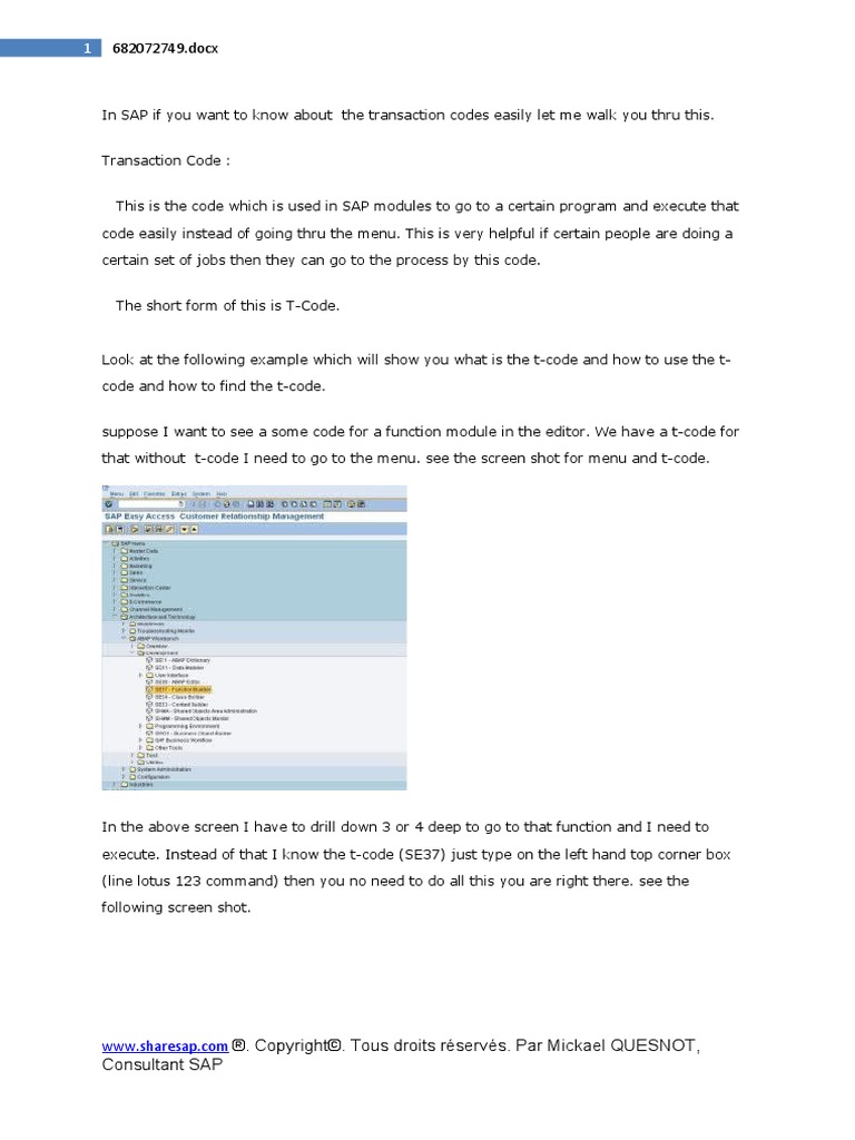 GU - SAP - Transaction Codes | PDF