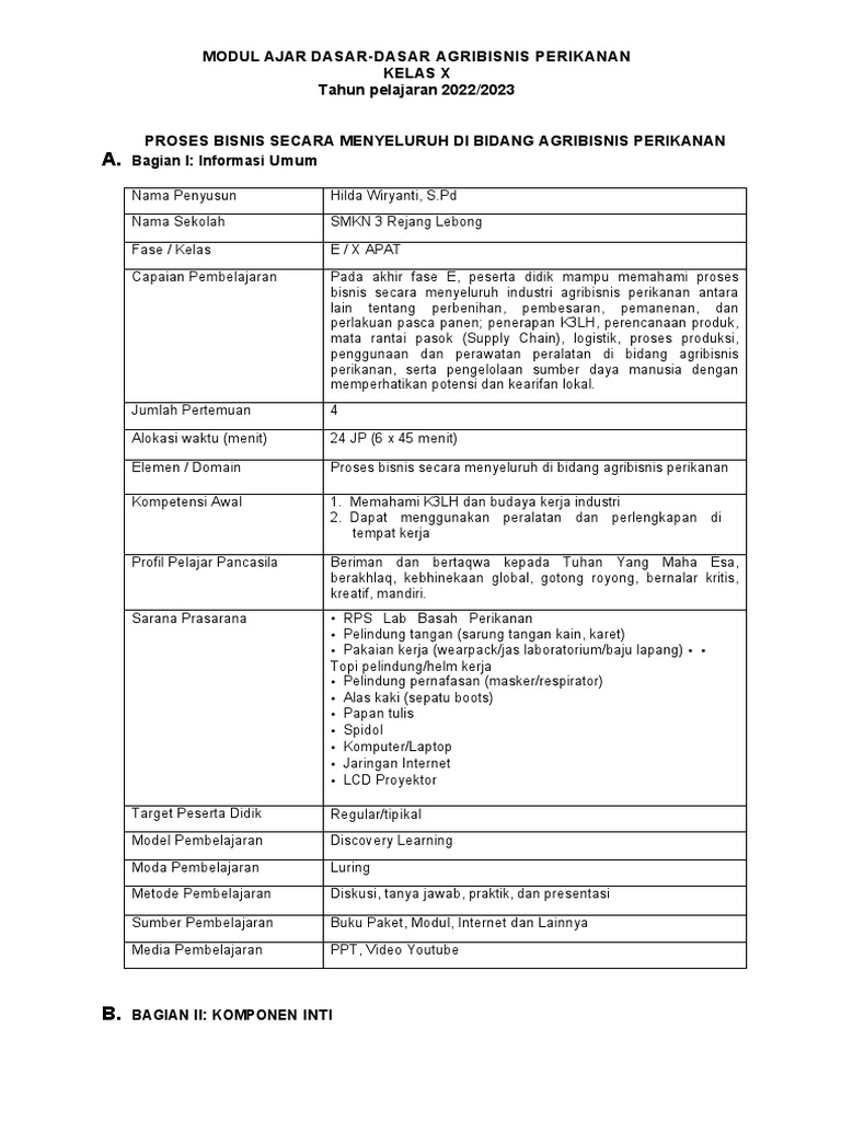 Modul Elemen 1 Dasar Dasar Agribisnis Perikanan | PDF