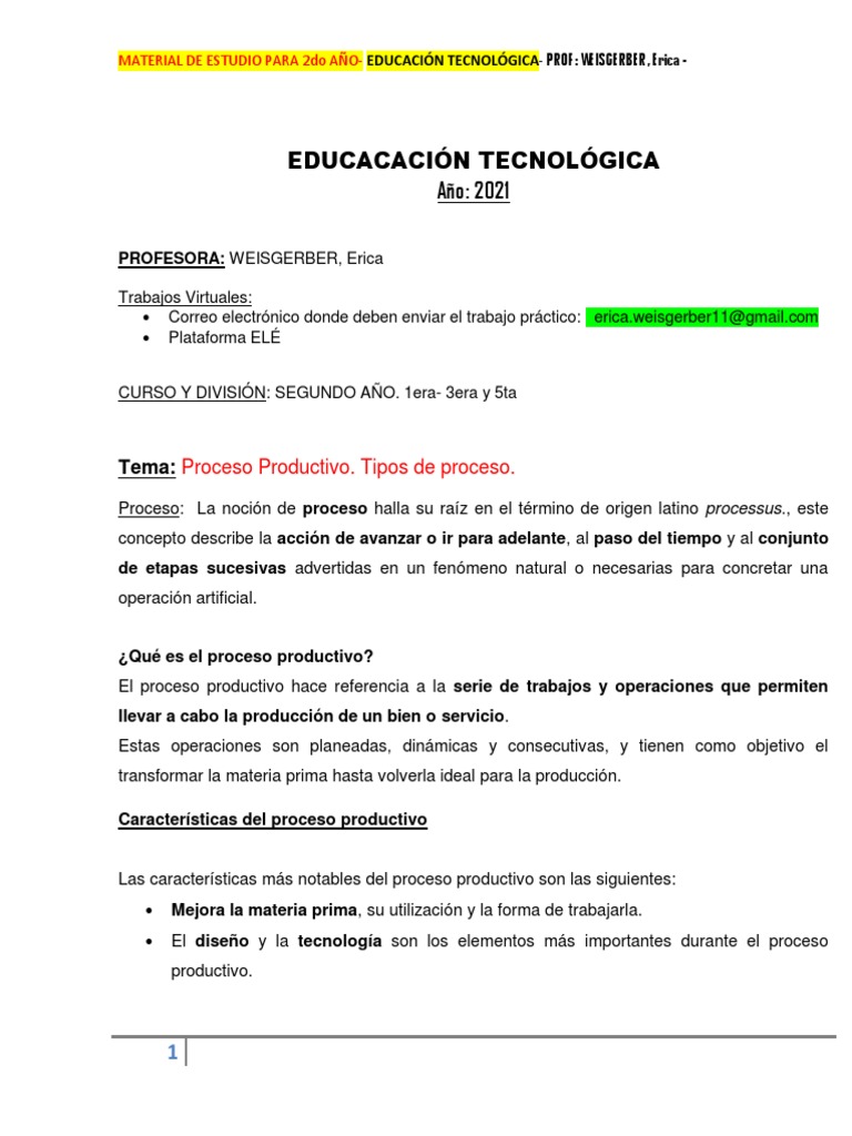 ED. TECNOLÓGICA - WEISGERBER, ERICA - (Proceso Productivo. Tipos de Proceso) | PDF | Economias