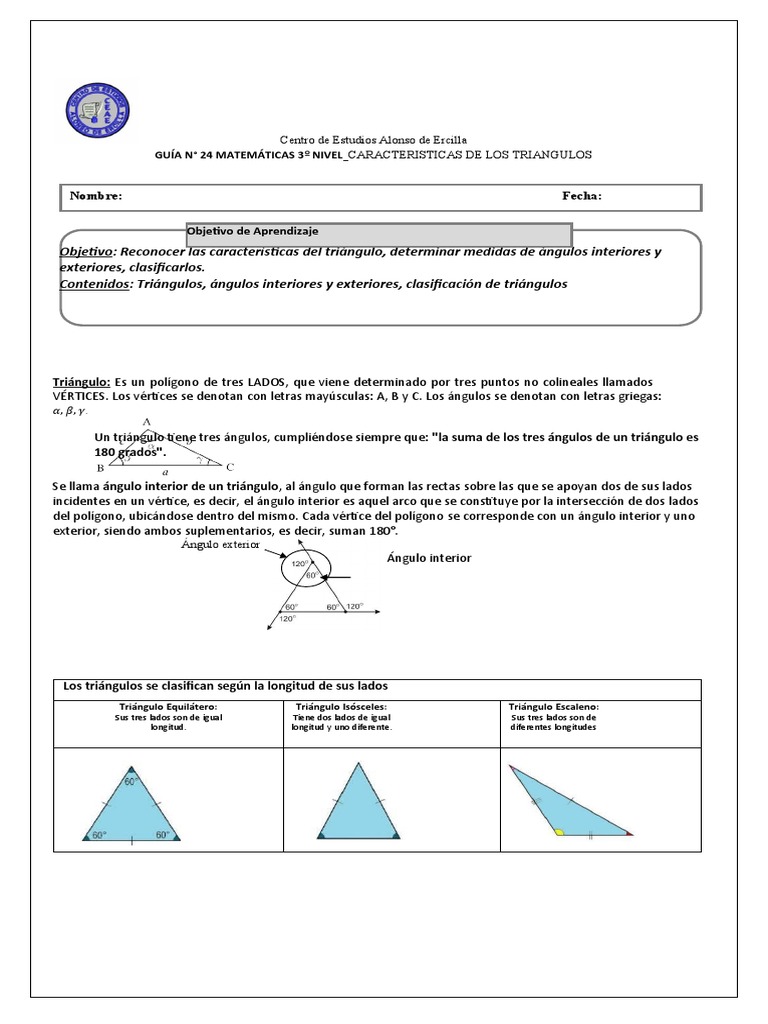 24 Caracteristicas de Los Triangulos Mes de Septiembre 3° N | PDF